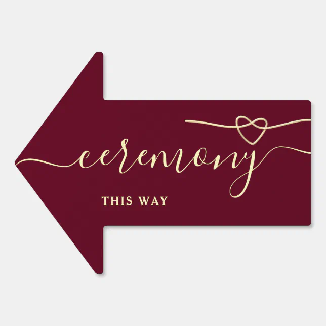 Burgundy Wedding Ceremony This Way Arrow Sign | Zazzle