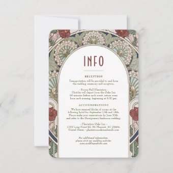 Burgundy Wedding Insert INFO Vintage Art Nouveau Invitation | Zazzle