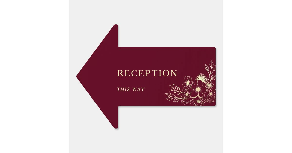 Burgundy Wedding Reception Arrow Sign | Zazzle