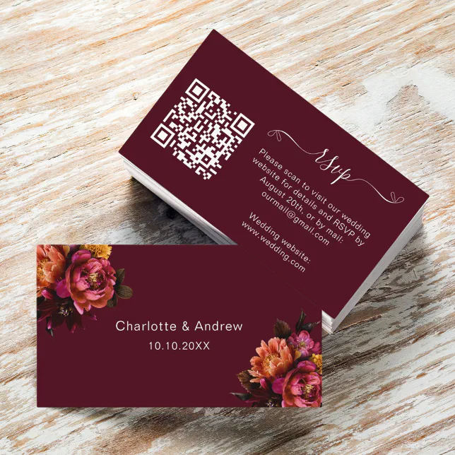 Burgundy wedding response website QR code RSVP Enclosure Card | Zazzle