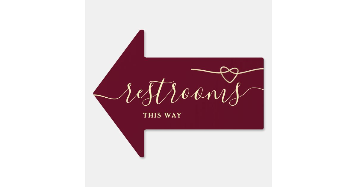 Burgundy Wedding Restrooms This Way Arrow Sign | Zazzle