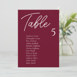 Burgundy Wedding Table Seating Chart Cards | Zazzle