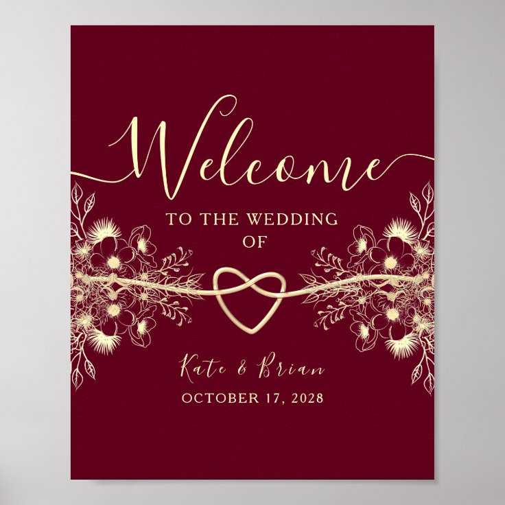 Burgundy Wedding Welcome Poster | Zazzle