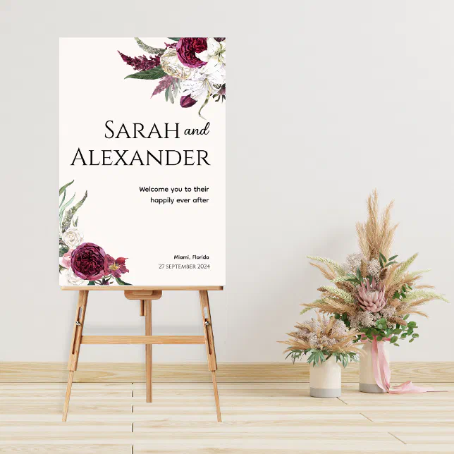 Burgundy Wedding Welcome Sign | Zazzle