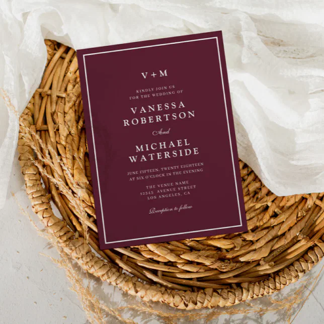 burgundy white border QR Code wedding Invitation | Zazzle