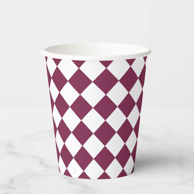 Burgundy White Checker Diamond Pattern Paper Cups | Zazzle