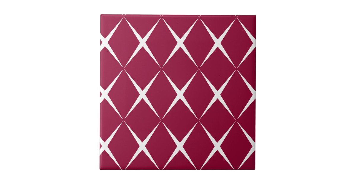 Burgundy White Diamond Pattern Tile | Zazzle