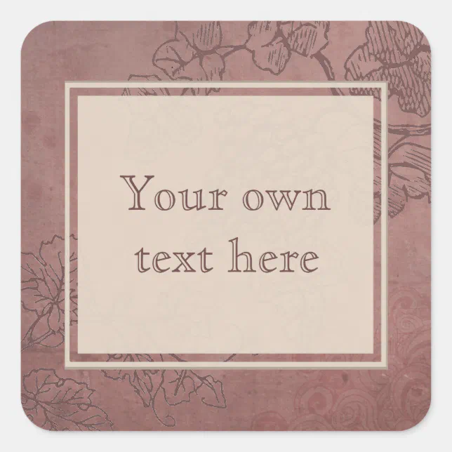 Burgundy Wine Grapevine Custom Text Square Sticker | Zazzle