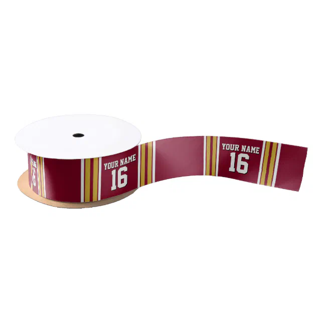 Burgundy with Gold White Stripes Team Jersey Satin Ribbon | Zazzle