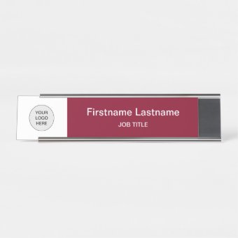 Burgundy Your Logo Modern Desk Name Plate | Zazzle