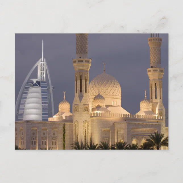Burj al Arab | Mosque in Evening Dubai Postcard | Zazzle