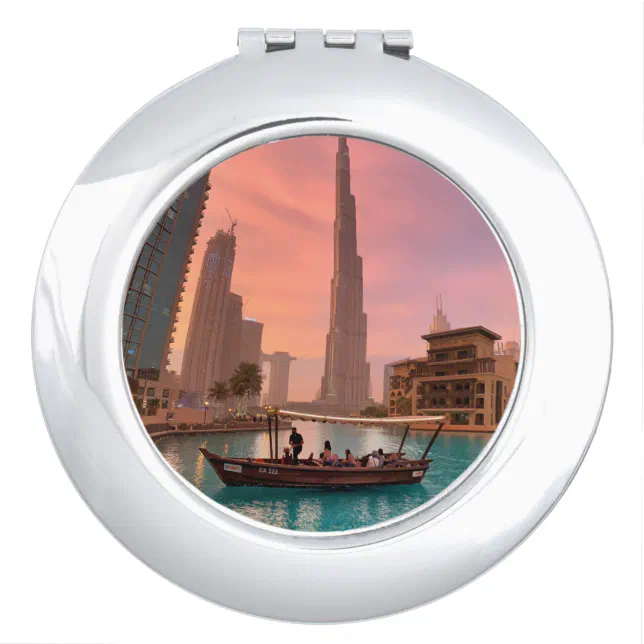 Burj Khalifa Boat Lake Cityscape Compact Mirror | Zazzle