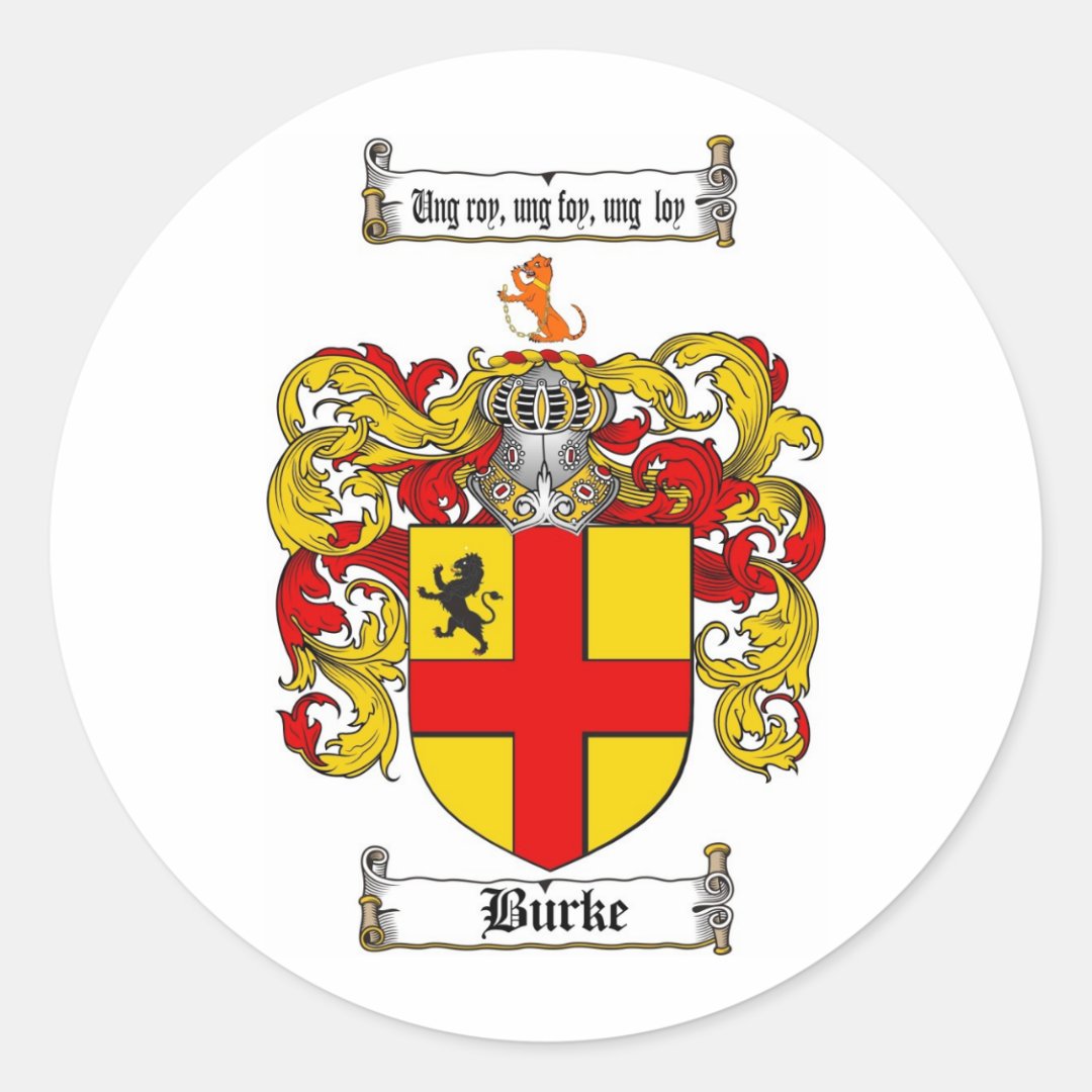 BURKE FAMILY CREST - BURKE COAT OF ARMS CLASSIC ROUND STICKER | Zazzle