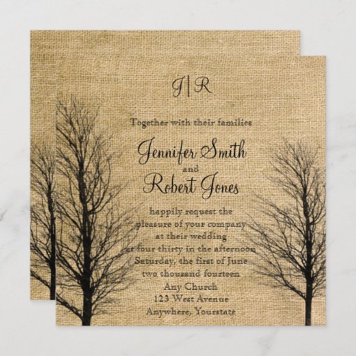 Burlap and Birch Posh Wedding Invitation | Zazzle