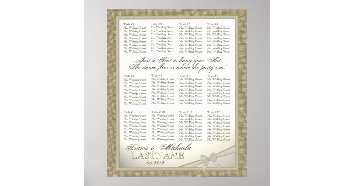 Burlap and Bow Look Wedding Guest Seating Chart | Zazzle