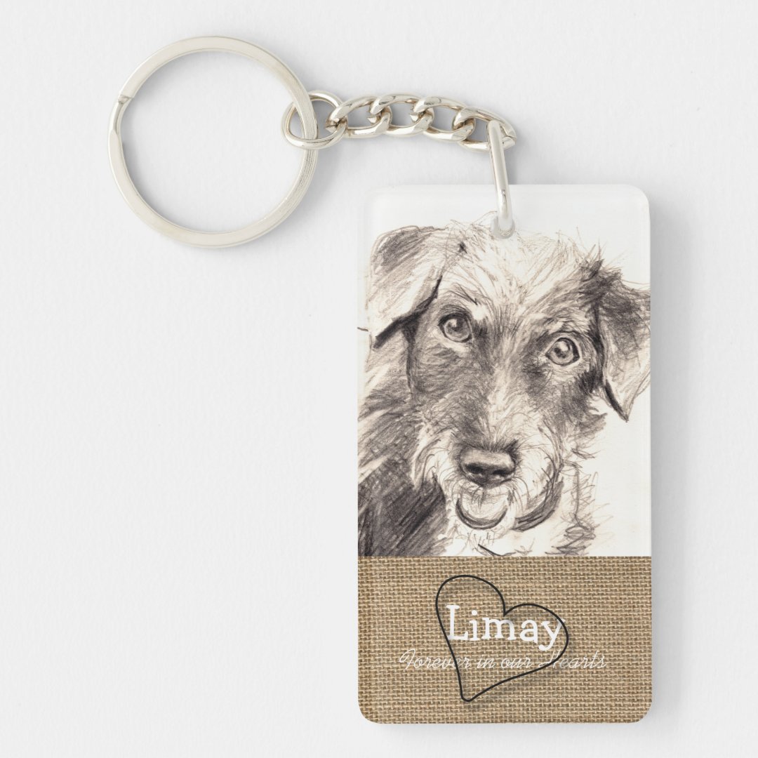 Burlap and Heart Pet Memorial Keychain with Poem 2 | Zazzle