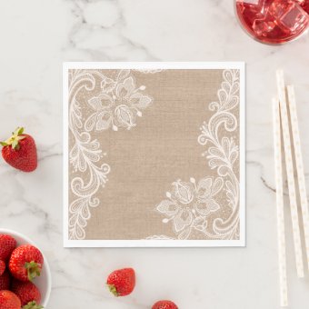 Burlap and Lace Floral Paper Napkin | Zazzle