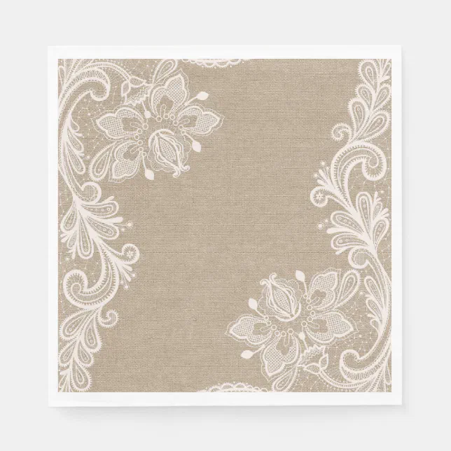 Burlap and Lace Floral Paper Napkin | Zazzle