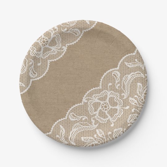 Burlap and Lace Floral Paper Plate | Zazzle.com