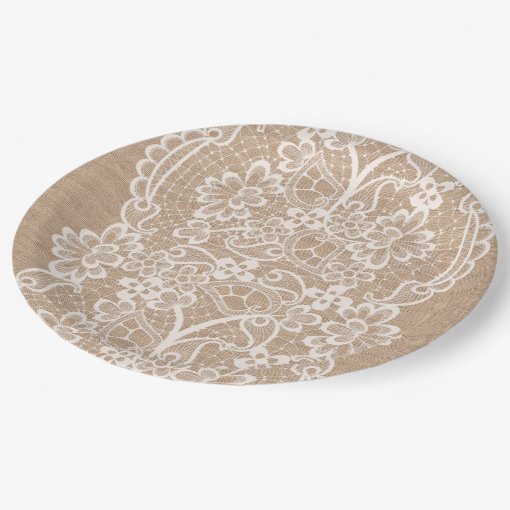 Burlap and Lace Paper Plate | Zazzle