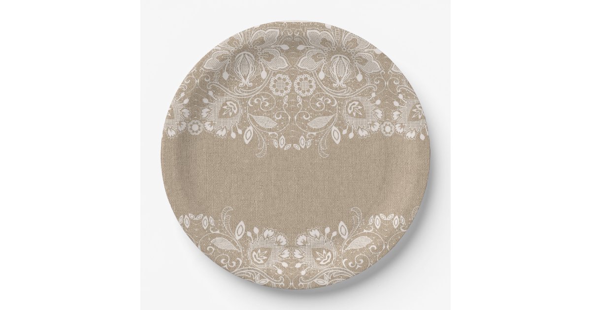 Burlap and Lace Paper Plate | Zazzle