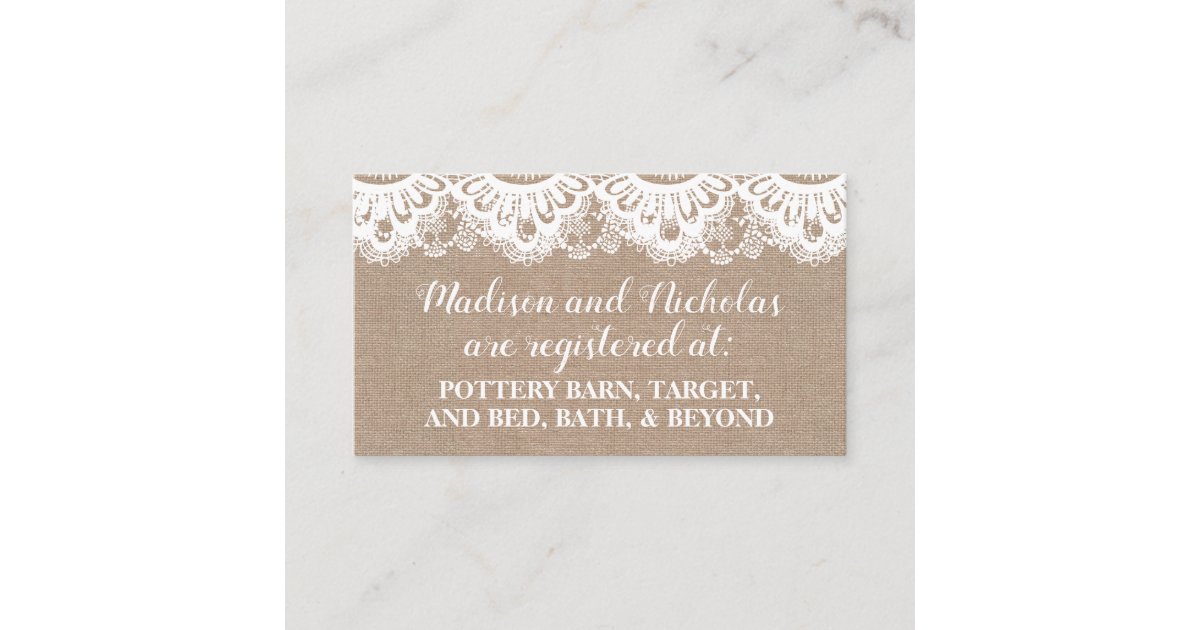 Burlap and Lace Registry Insert Cards, Rustic | Zazzle