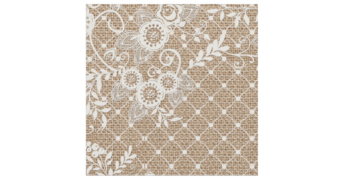 Burlap and Lace Shabby Chic Fabric | Zazzle