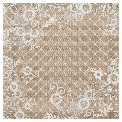 Burlap and Lace Shabby Chic Fabric | Zazzle