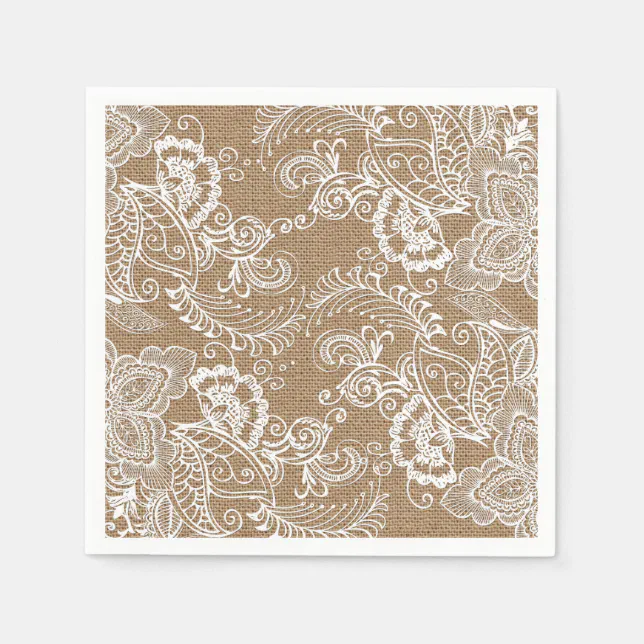 Burlap and Lace Shabby Chic Paper Napkin | Zazzle