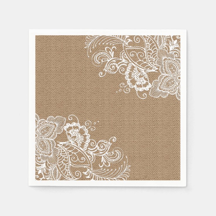 Burlap and Lace Shabby Chic Paper Napkin | Zazzle