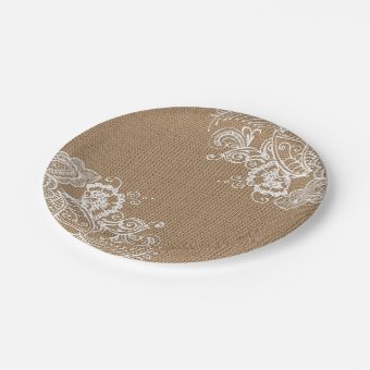 Burlap and Lace Shabby Chic Paper Plates | Zazzle