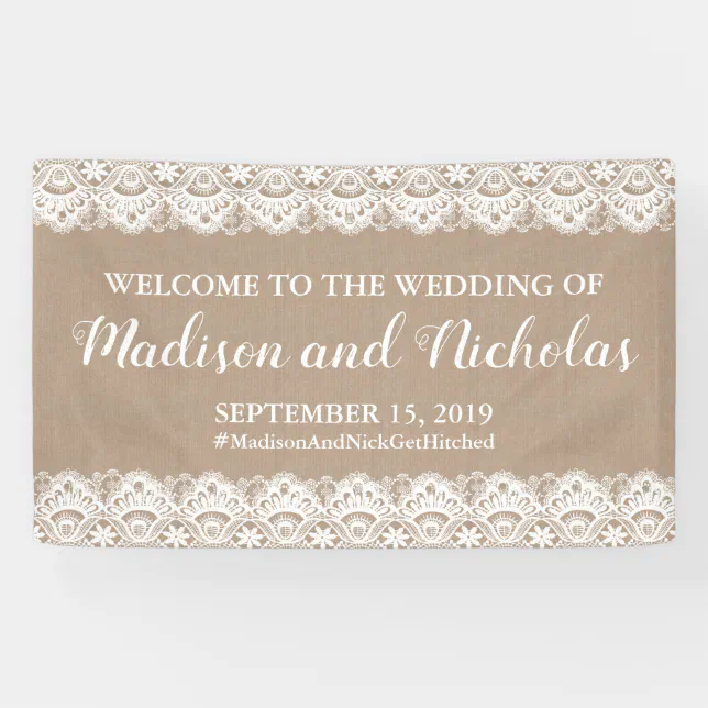 Burlap and Lace Wedding Banner Decoration, Rustic | Zazzle
