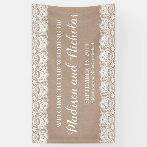 Burlap and Lace Wedding Banner Decoration, Rustic | Zazzle