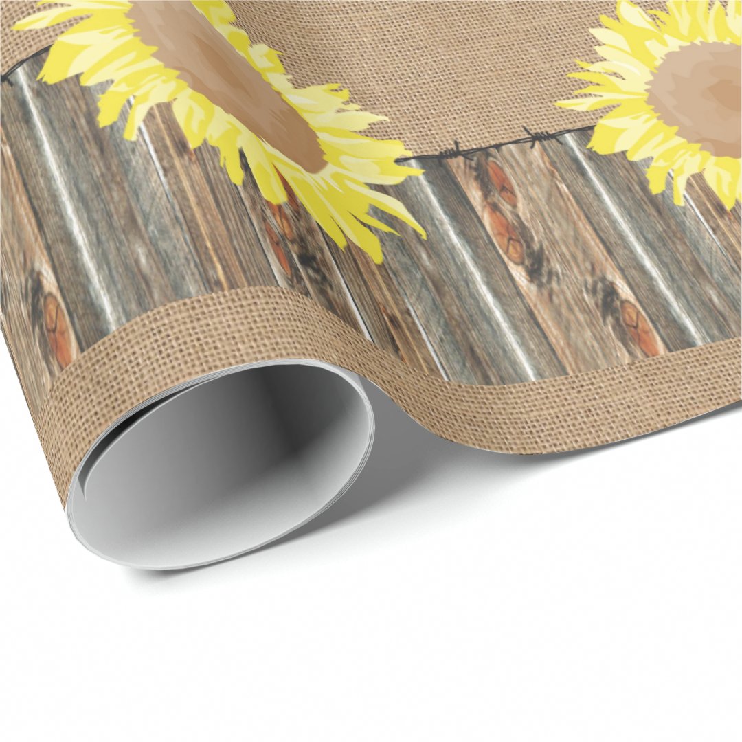 Burlap Barnwood Barbed Wire Sunflower Gift Wrapping Paper | Zazzle