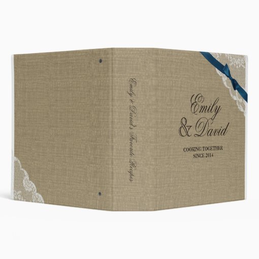 Burlap Bow and Lace Look Printed Recipe Binder | Zazzle