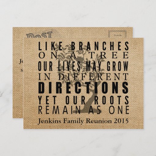 Burlap Branches Tree Family Reunion Invitation | Zazzle