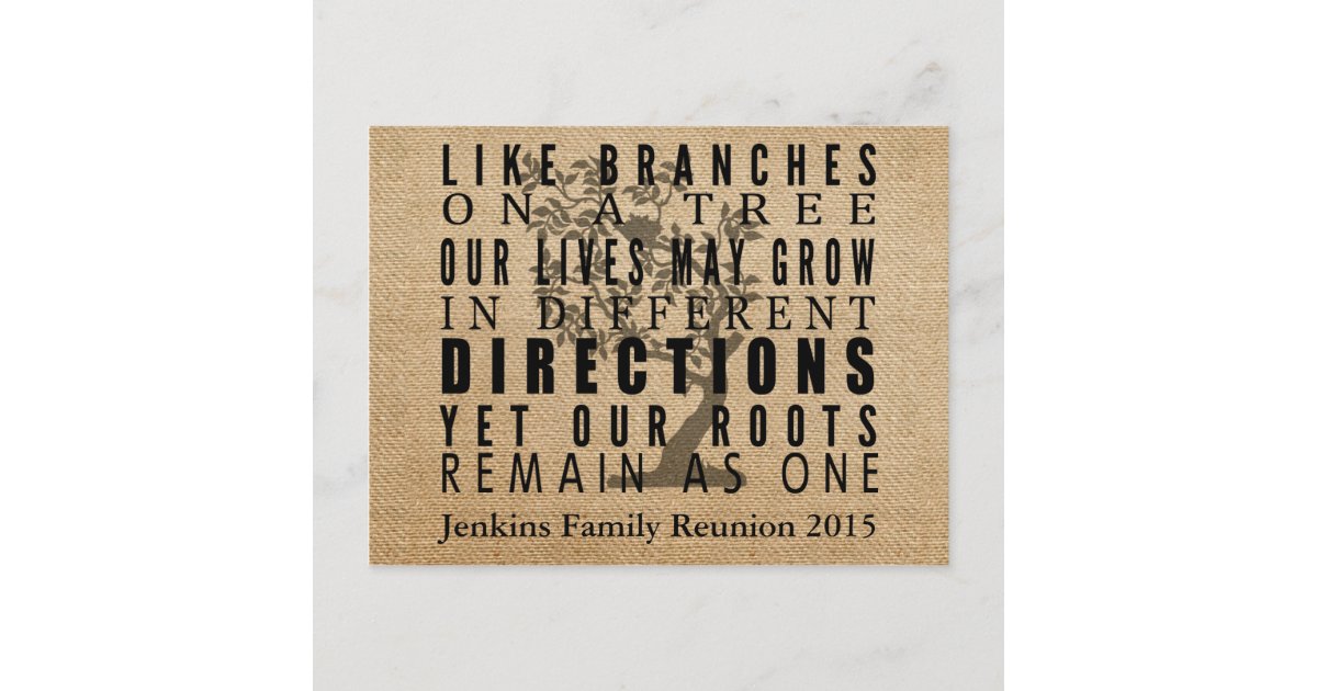 Burlap Branches Tree Family Reunion Invitation | Zazzle