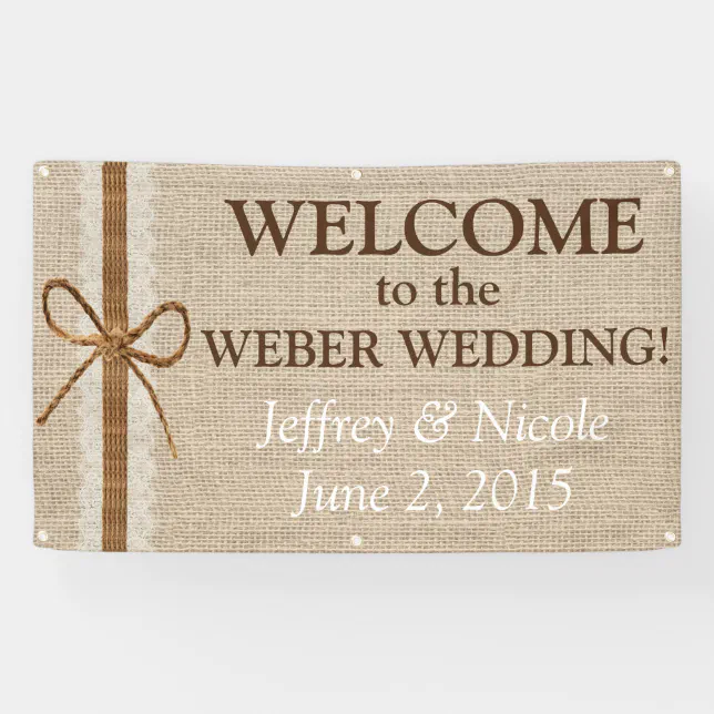 Burlap Country Rustic Custom Wedding Banner | Zazzle