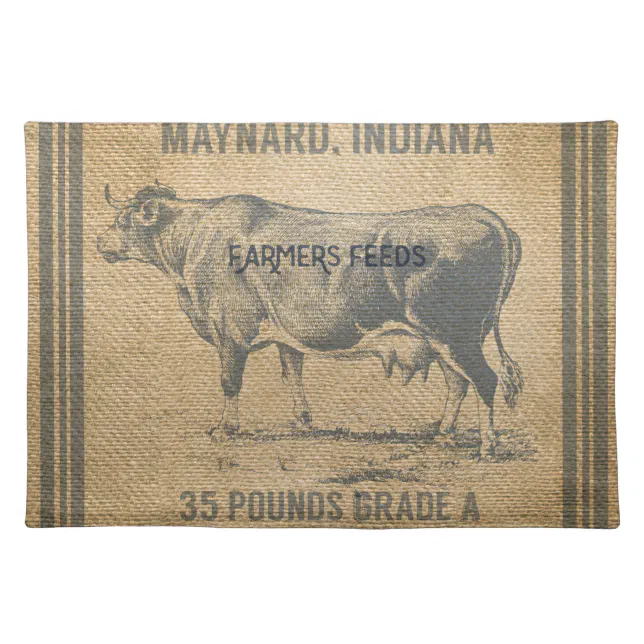 burlap cow feed sack placemat | Zazzle
