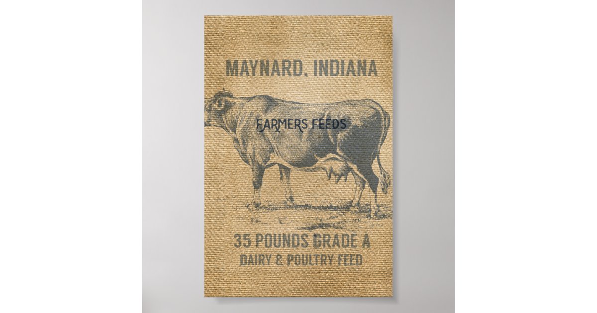 burlap cow feed sack poster | Zazzle