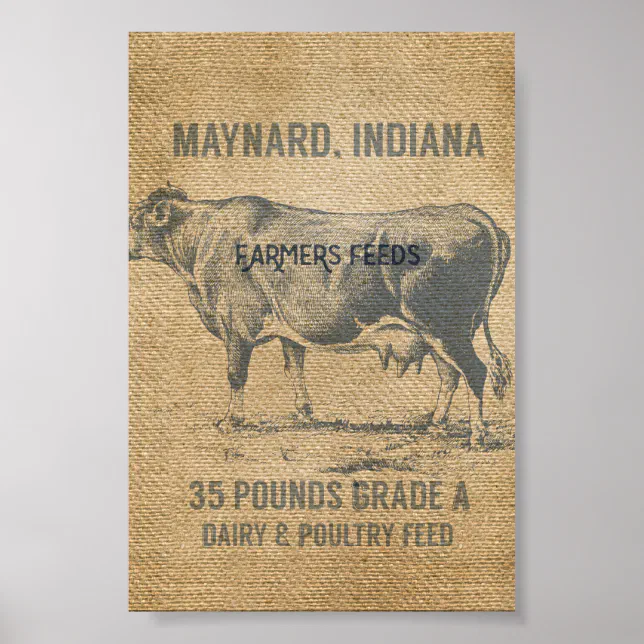 burlap cow feed sack poster | Zazzle