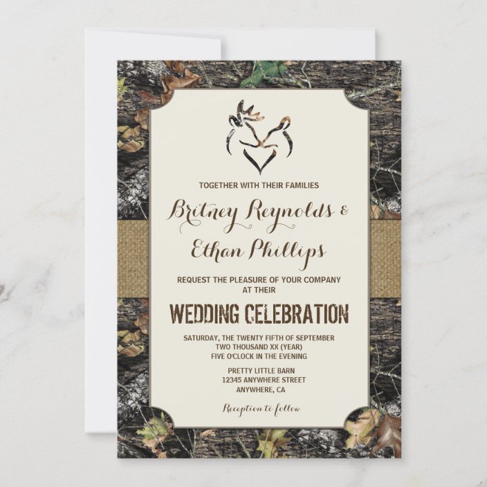 Burlap + Deer Hunting Camo Wedding Invitations | Zazzle