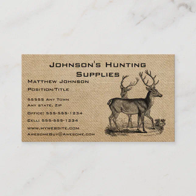Burlap Deer Hunting Supply Store Business Card | Zazzle
