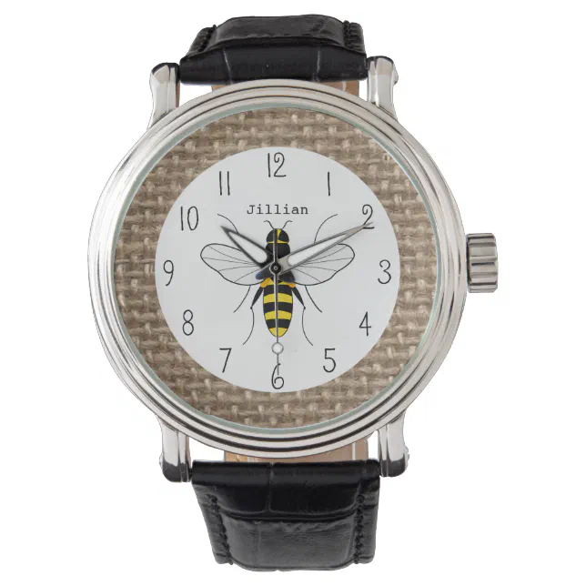 Burlap Inspired Honey Bee Personalized Watch | Zazzle