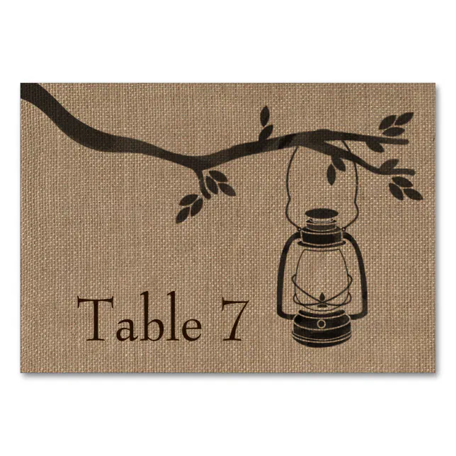 Burlap Inspired Lantern Wedding Table Number Card | Zazzle