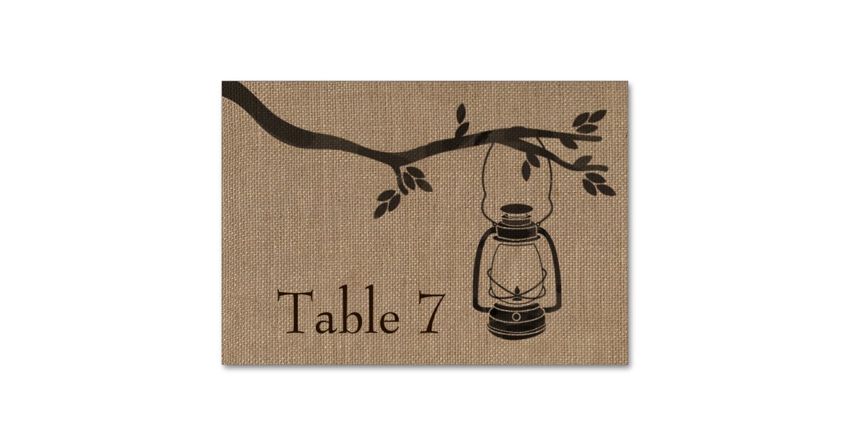 Burlap Inspired Lantern Wedding Table Number Card | Zazzle