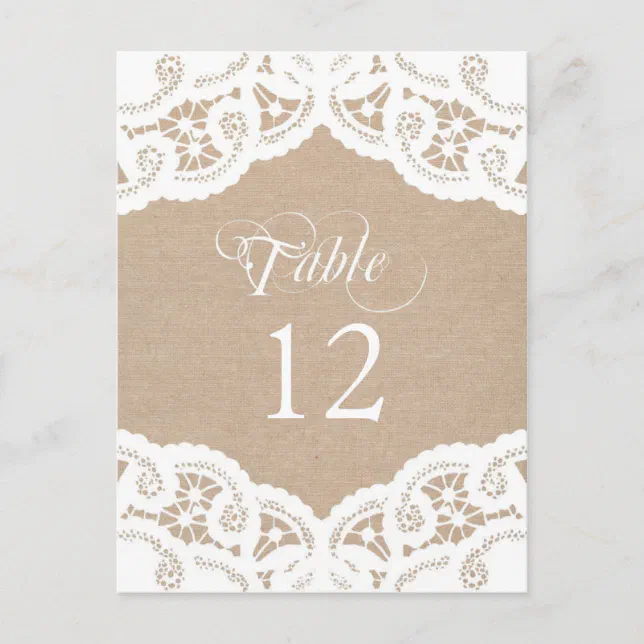 Burlap Lace Doily Wedding Table Number Table Cards | Zazzle