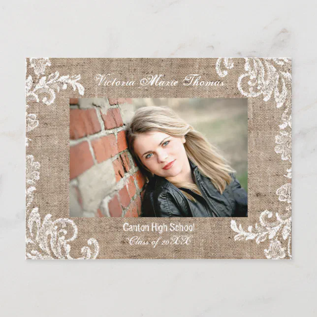 Burlap & Lace - Graduation Announcement Post Card | Zazzle