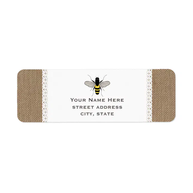 Burlap & Lace Inspired Honey Bee Address Label | Zazzle
