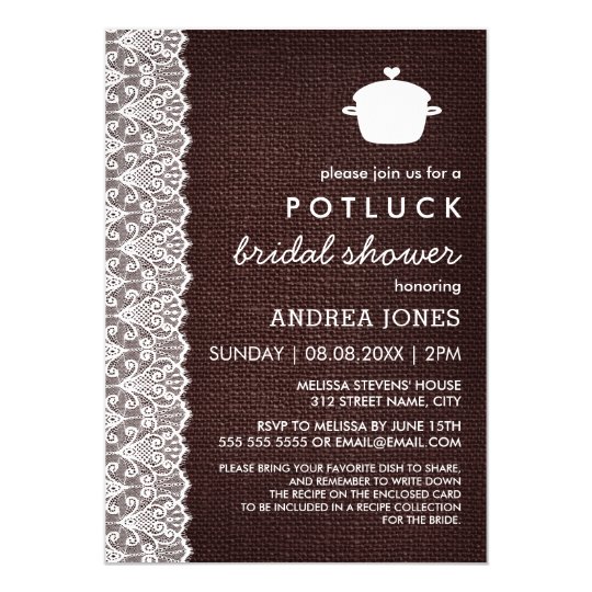 Burlap & Lace Potluck Bridal Shower Invitation | Zazzle.com